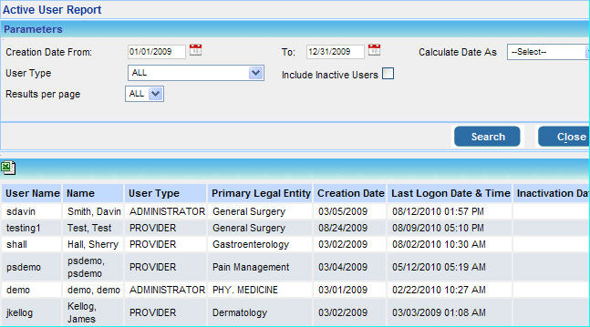 Report Central Security Active User Report